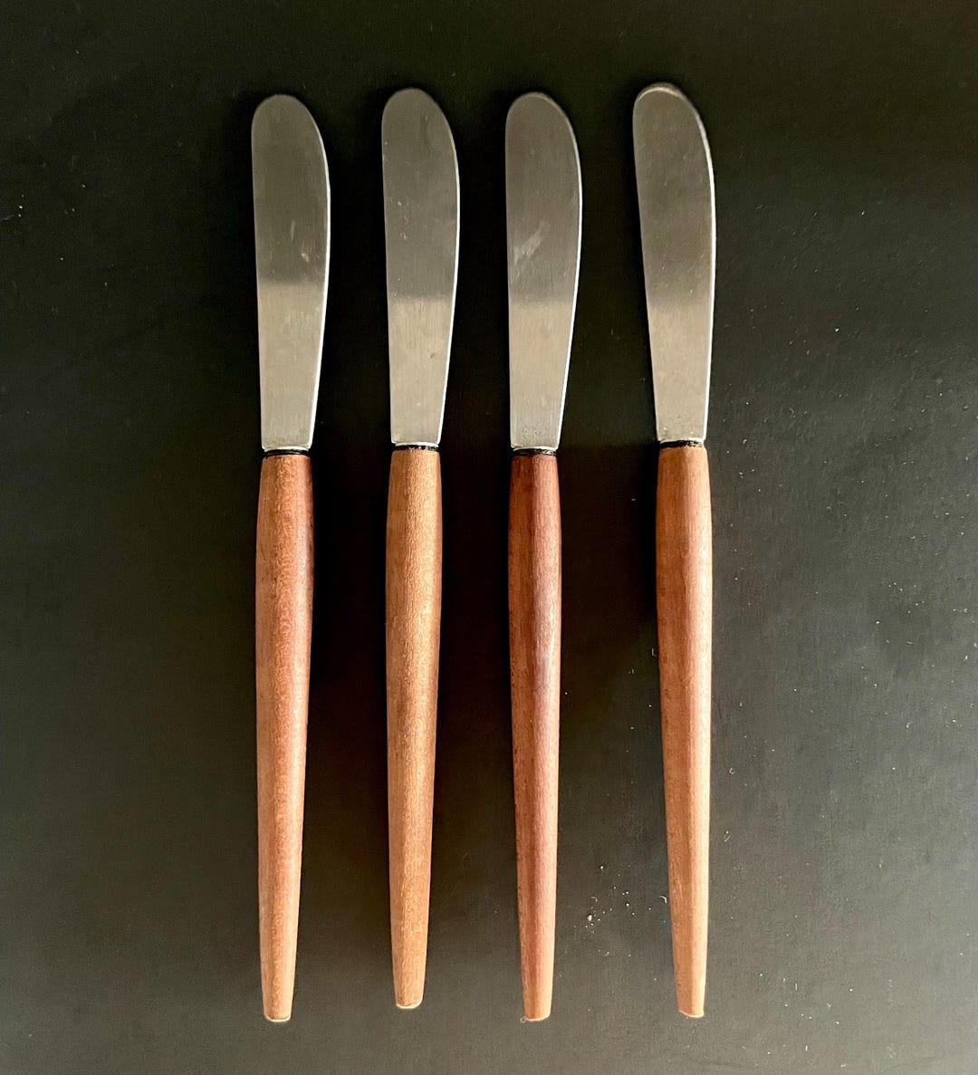 Midcentury Modern Cheese Knives, Set of 4 - Tainless Steel With Wooden ...