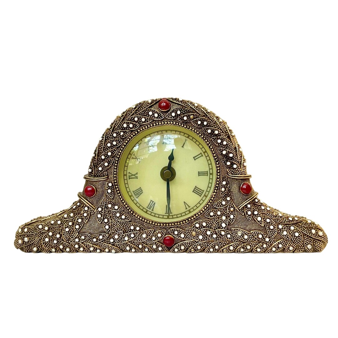 Vintage Queens Chamber Mantle Clock – Bejeweled Table Clock With Roman ...