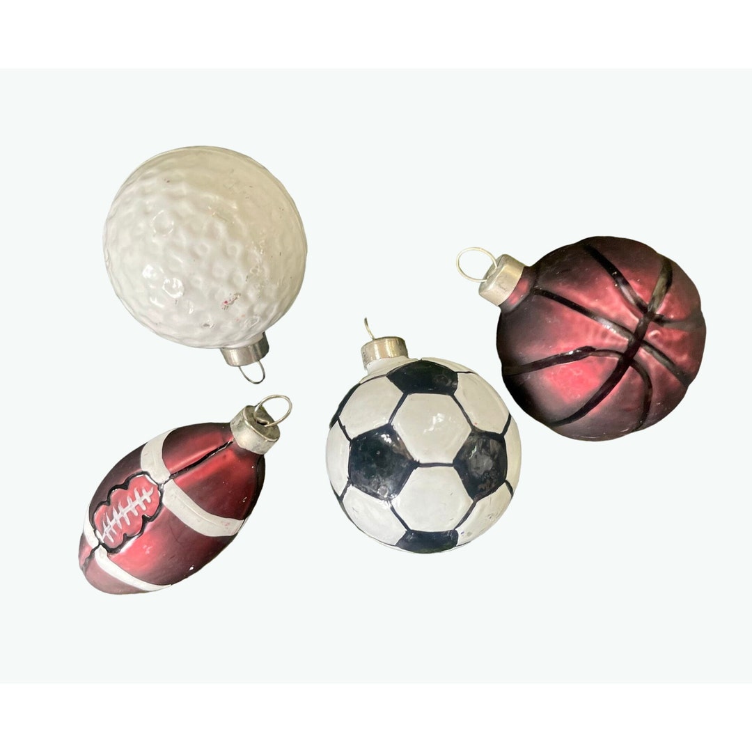Vintage 90s Glass Sports Ornaments – Set of 4 – Football, Soccer, Golf ...