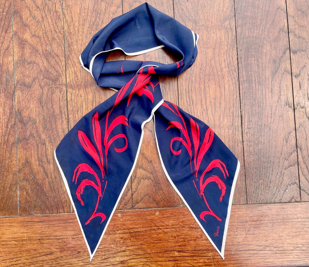 Vintage Vera Neumann Scarf 1960s in Navy Blue Red and White MOD ...