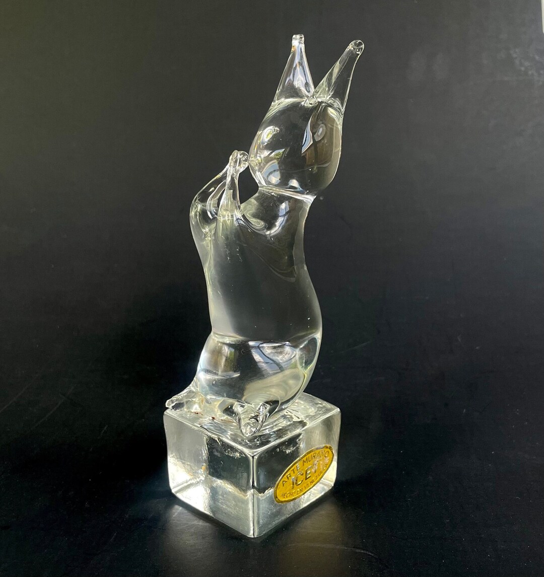 Murano Glass Cat Arte Murano Sculpture Vintage Clear Glass Figure ...