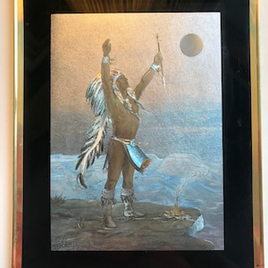 Vintage M Caroselli Foil Wall Art Indian Calling Spirit Native American ...