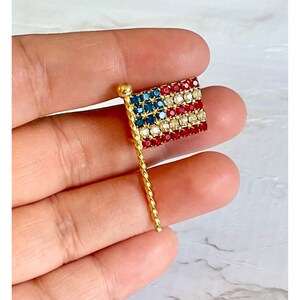 Vintage American Flag Rhinestone Brooch, Vintage Red White Blue ...