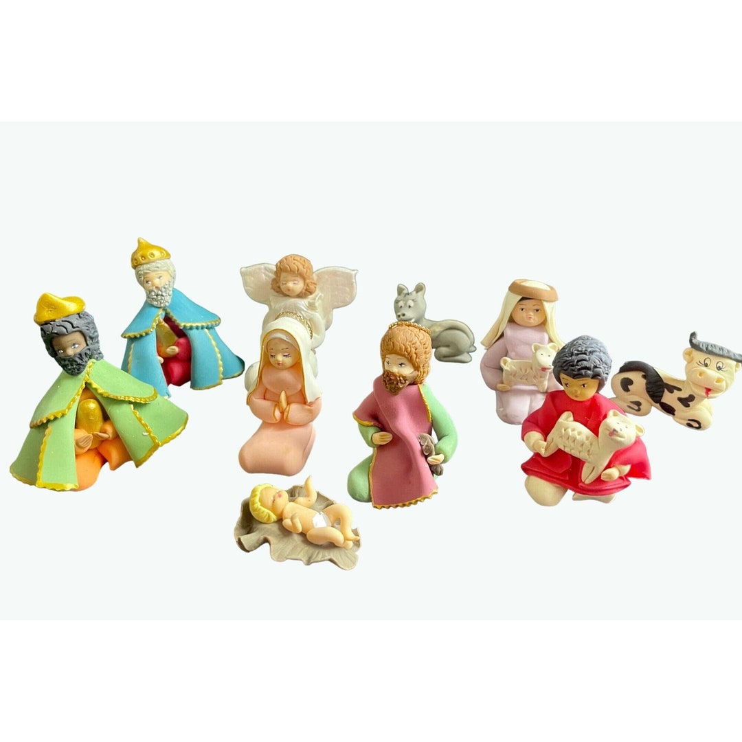 Vintage Nativity Set of 10 Figures Polymer Clay 2 Inches, Vintage Folk ...