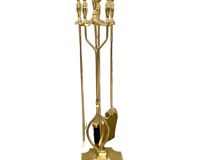 Vintage Fireplace Brass Tools Set 4 Tools and the Stand Holder Poker ...