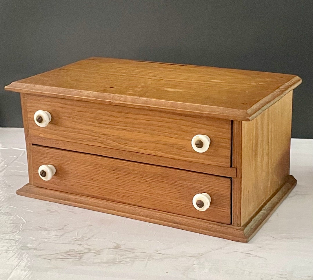 Antique Tabletop Wood Cabinet With 2 Drawers & Ceramic Pulls Spice Rack ...