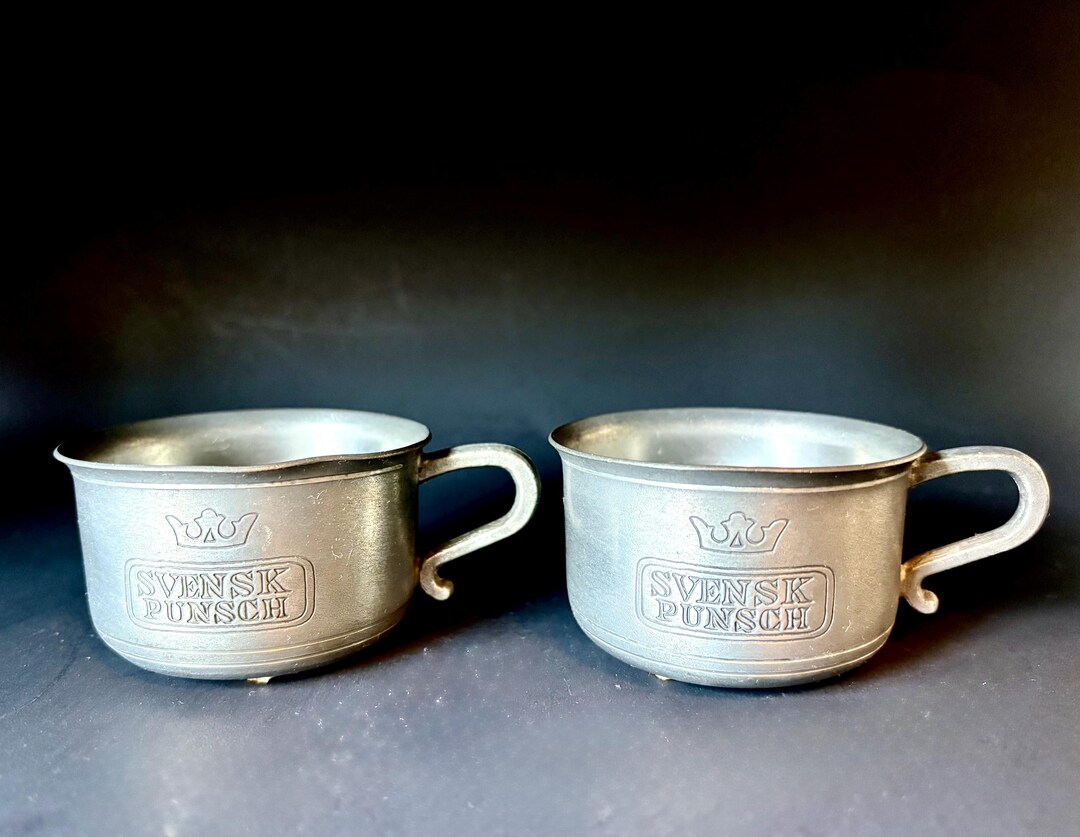 Vintage Swedish Pewter Punch Cups Set of 2 Engraved Svensk Punsch Made ...