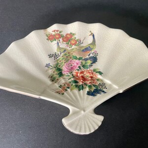 Vintage Satsuma Japan Porcelain Fan With Peacocks and Chrysanthemums ...