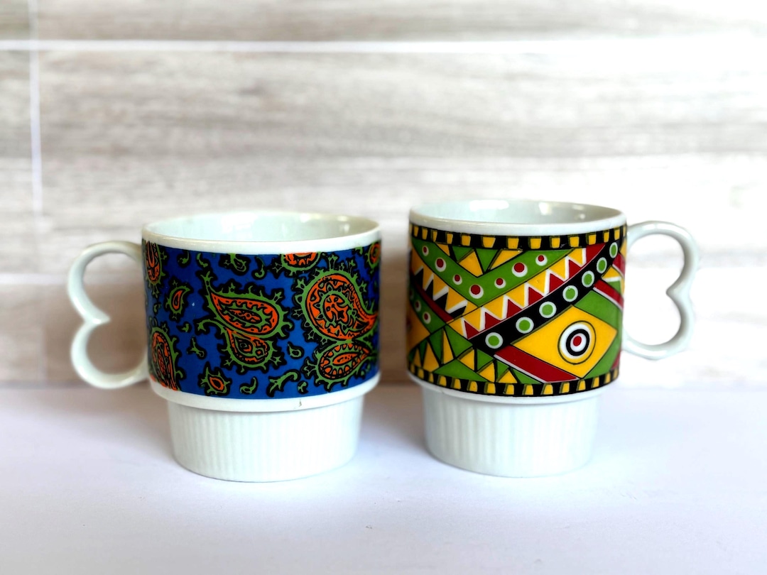 Vintage MCM Mugs Set of 2 With Midmod 1960s 70s Designspaisley Tribal ...