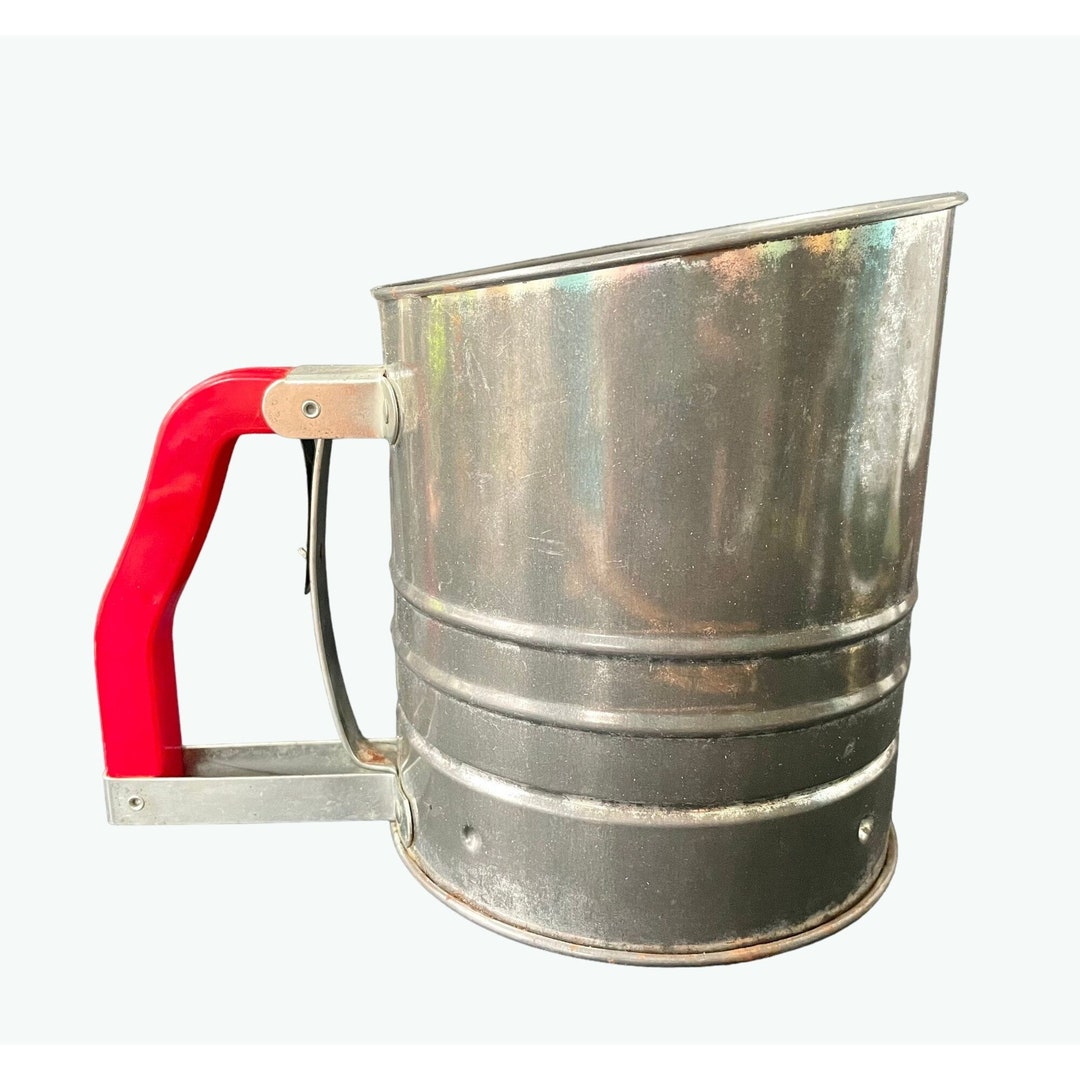 Vintage Flour Sifter – Large 5-cup Midcentury Hand Sifter With Red ...