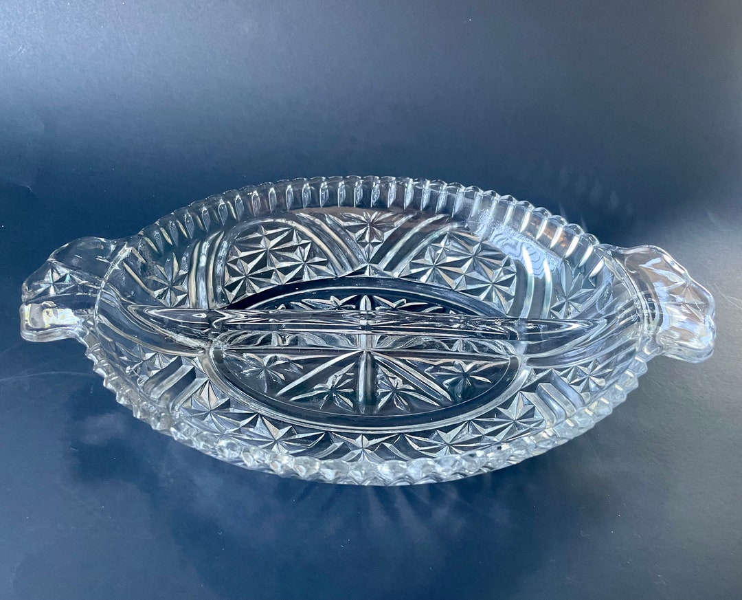 Vintage Anchor Hocking Glass Relish Dish Divided in 2 Sections W ...