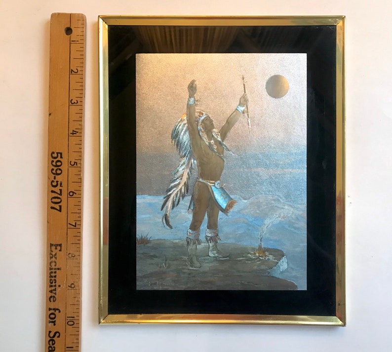 Vintage M Caroselli Foil Wall Art Indian Calling Spirit Native | Etsy