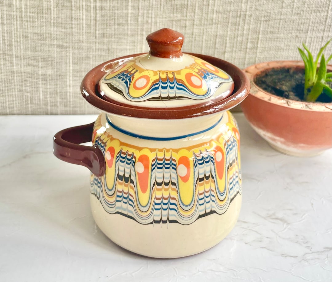 Vintage Bulgarian Pottery Troyan Drip Glace Pot With Lid and 1 Handle ...