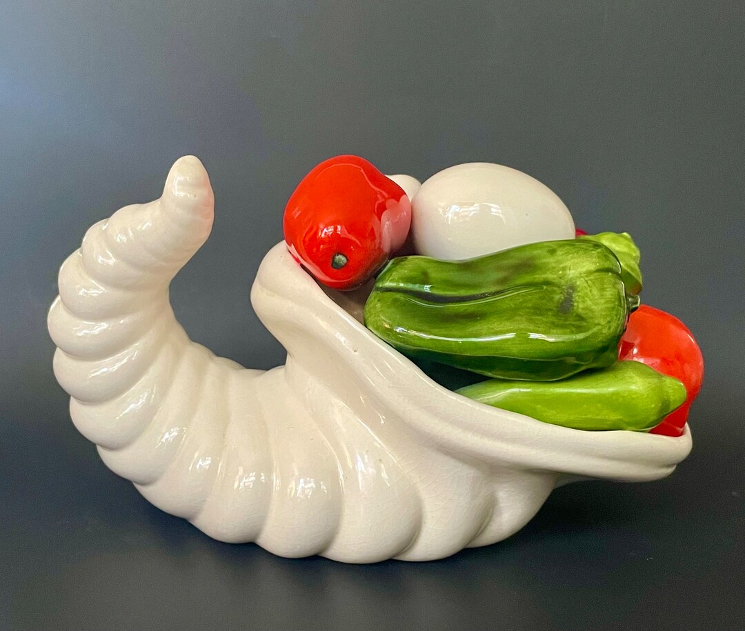 Vintage Ceramic Cornucopia With Vegetables and Egg Midcentury Decor ...
