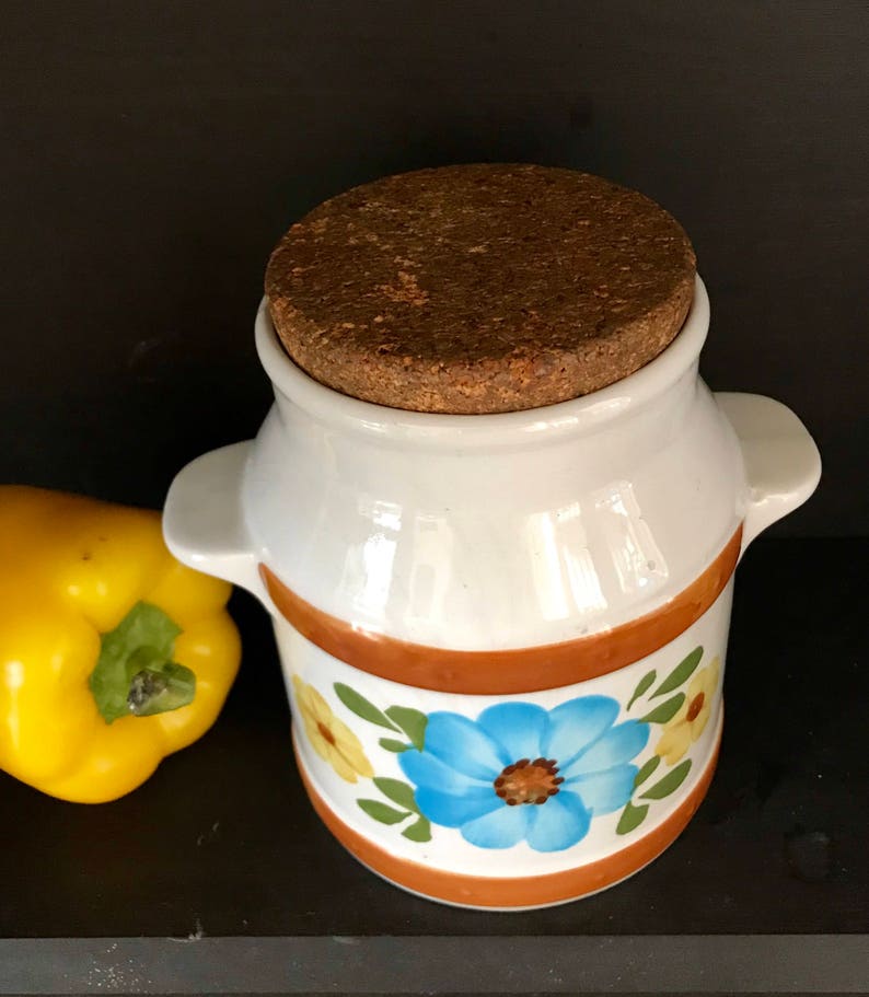 Vintage Ceramic Container With Cork Lid From Portugal | Etsy