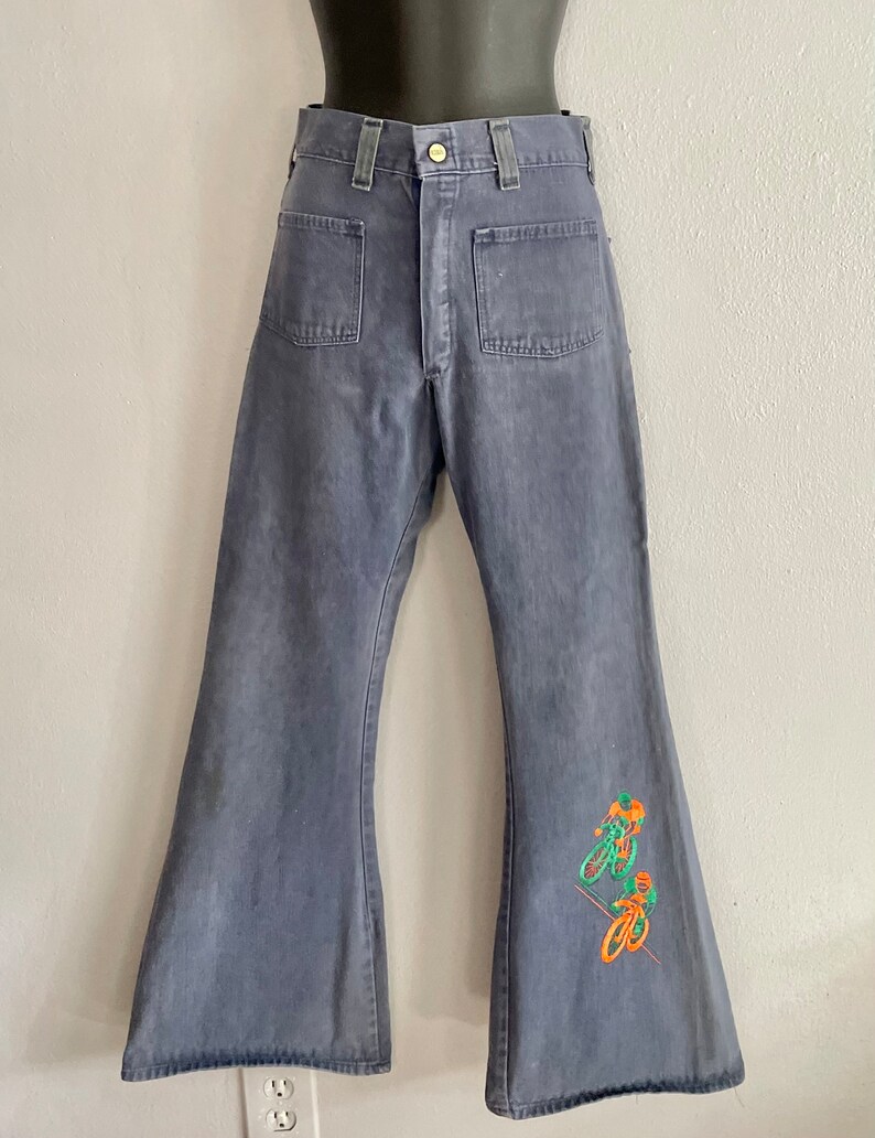 Vintage 1970s Ely Bell Bottoms Jeans With Cyclists High Waist - Etsy