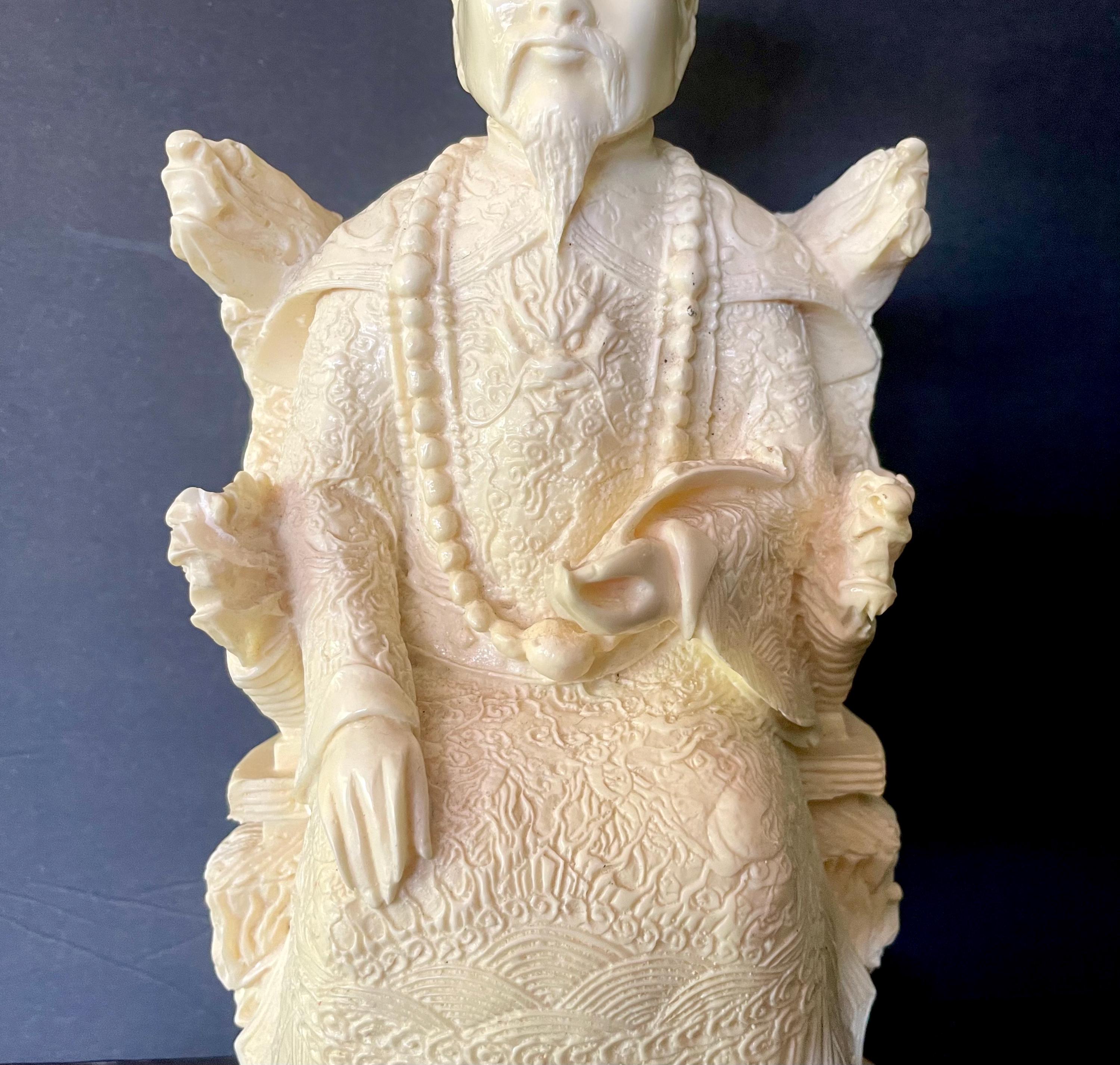 Vintage Chinese Emperor Statue on Dragon Throne – 11.5" Faux Ivory ...