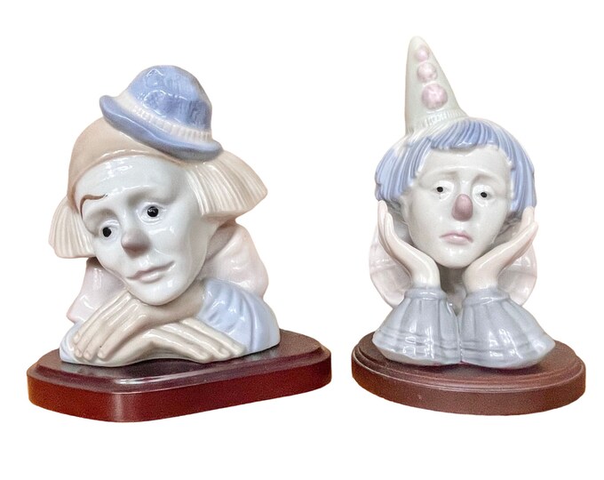 Fine Ceramic Clown Busts With Wooden Base by Meico Sad Jester SOLD ...