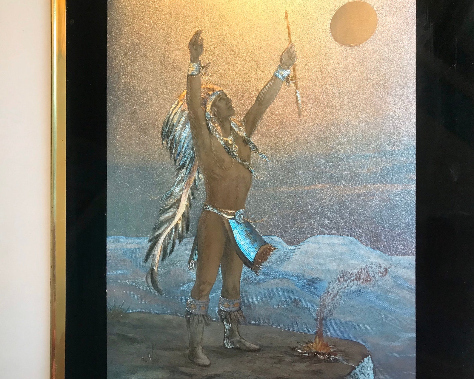 Vintage M Caroselli Foil Wall Art Indian Calling Spirit Native | Etsy