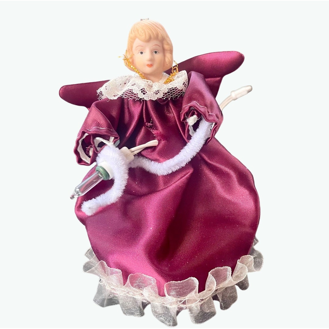 Vintage Lighted Porcelain Angel Tree Topper – Victorian Style Burgundy ...