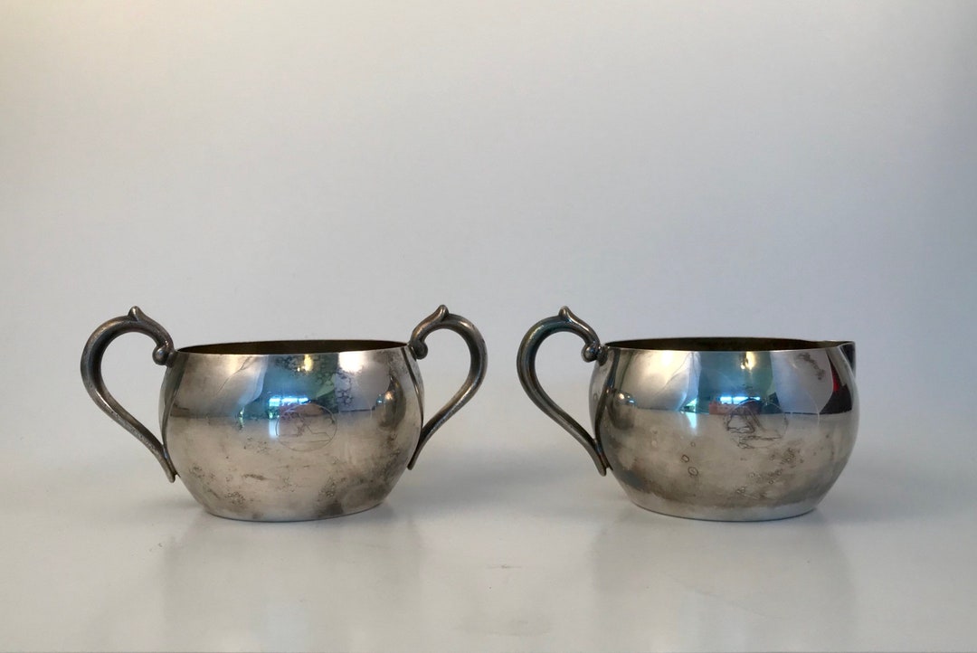 Vintage Oneida Creamer & Sugar Bowl Monogrammed Set of 2 USA Silver ...