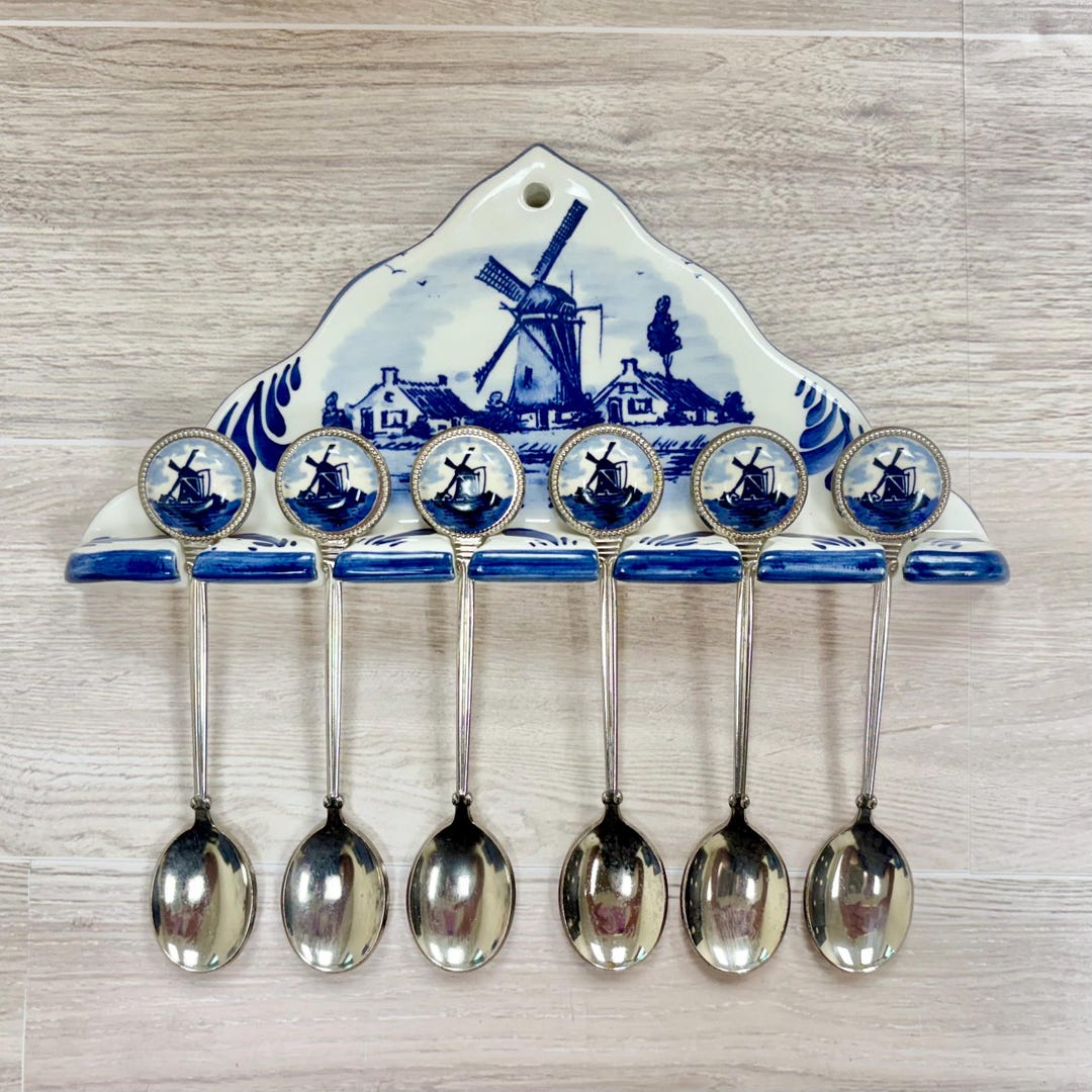 Vintage Delft Blue Spoon Holder & 6 Spoons – Made in Holland – Wall ...