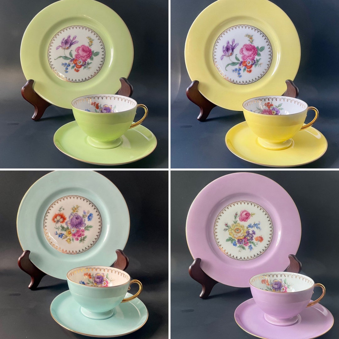 Vintage Puls Germany Footed Teacups W Saucer & Cake Plate Different ...