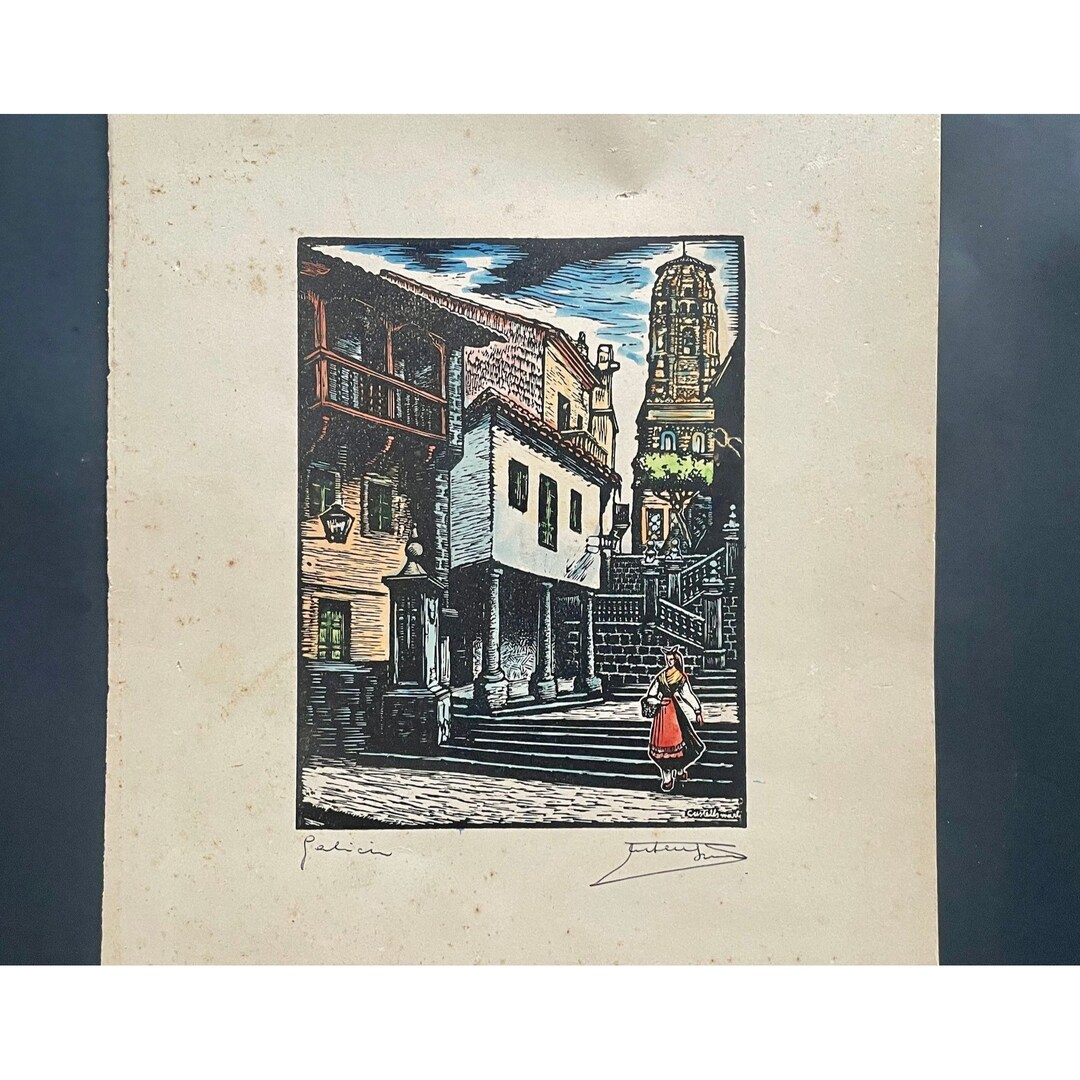 Vintage Juan Castells Marti Galicia Wood Cut Color Engraving Art Print ...
