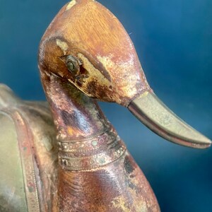 Vintage Wooden Duck With Hand Hammered Brass Details in Wings Beak ...