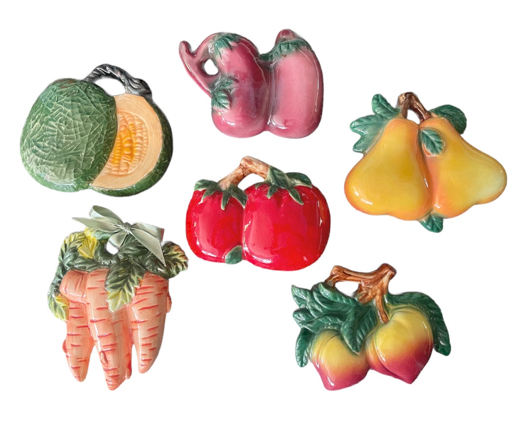 Vintage Ceramic Wall Plaques of Fruit and Vegetables Set of 6 Kitchen ...