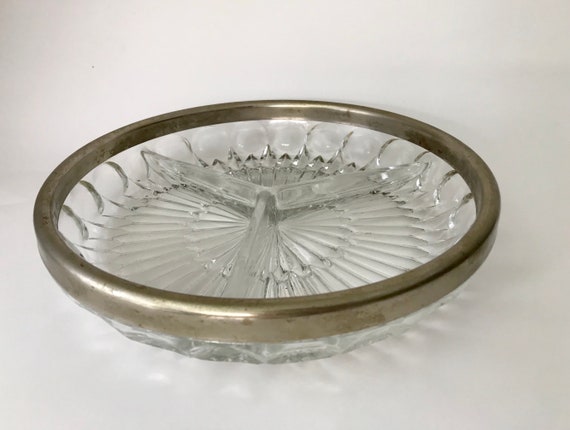 Cut Glass Divided Bowl with Silver Plate Rim Collectible Glass ...