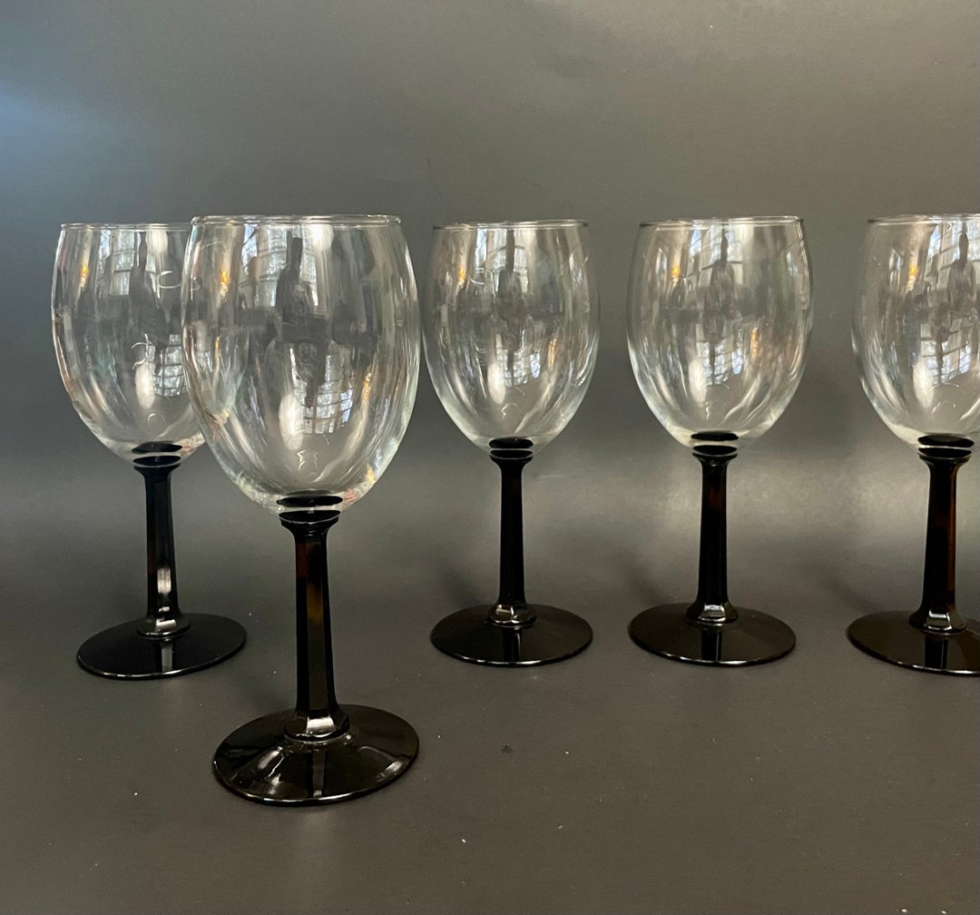 Vintage Black Stem Wine Glasses by Crystal Darques Durand Arcoroc ...