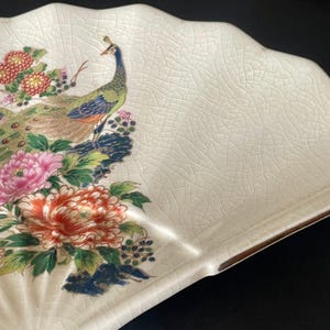 Vintage Satsuma Japan Porcelain Fan With Peacocks and Chrysanthemums ...
