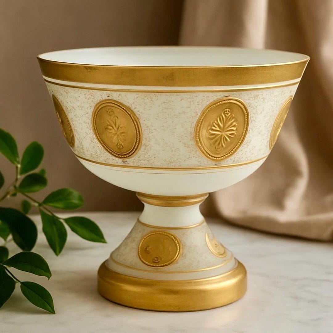 Vintage Imperlux Bohemian Glass Pedestal Fruit Bowl | Satin White Glass ...