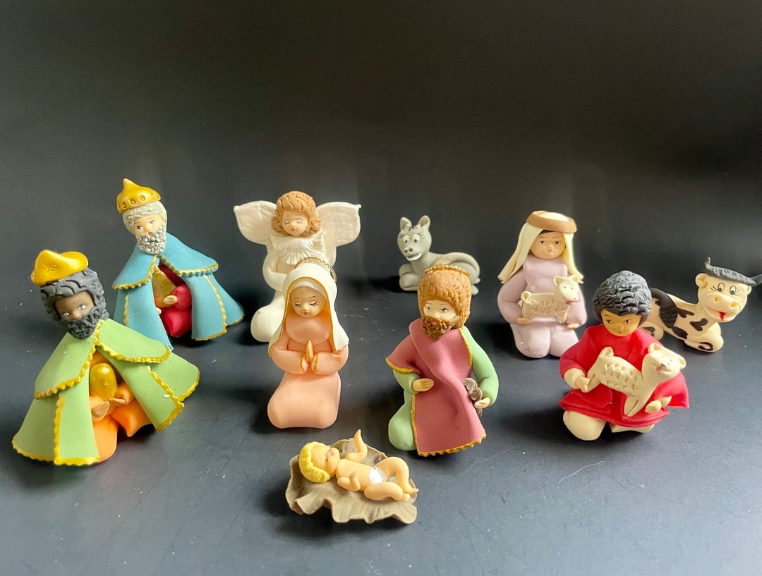 Vintage Nativity Set of 10 Figures Polymer Clay 2 Inches, Vintage Folk ...