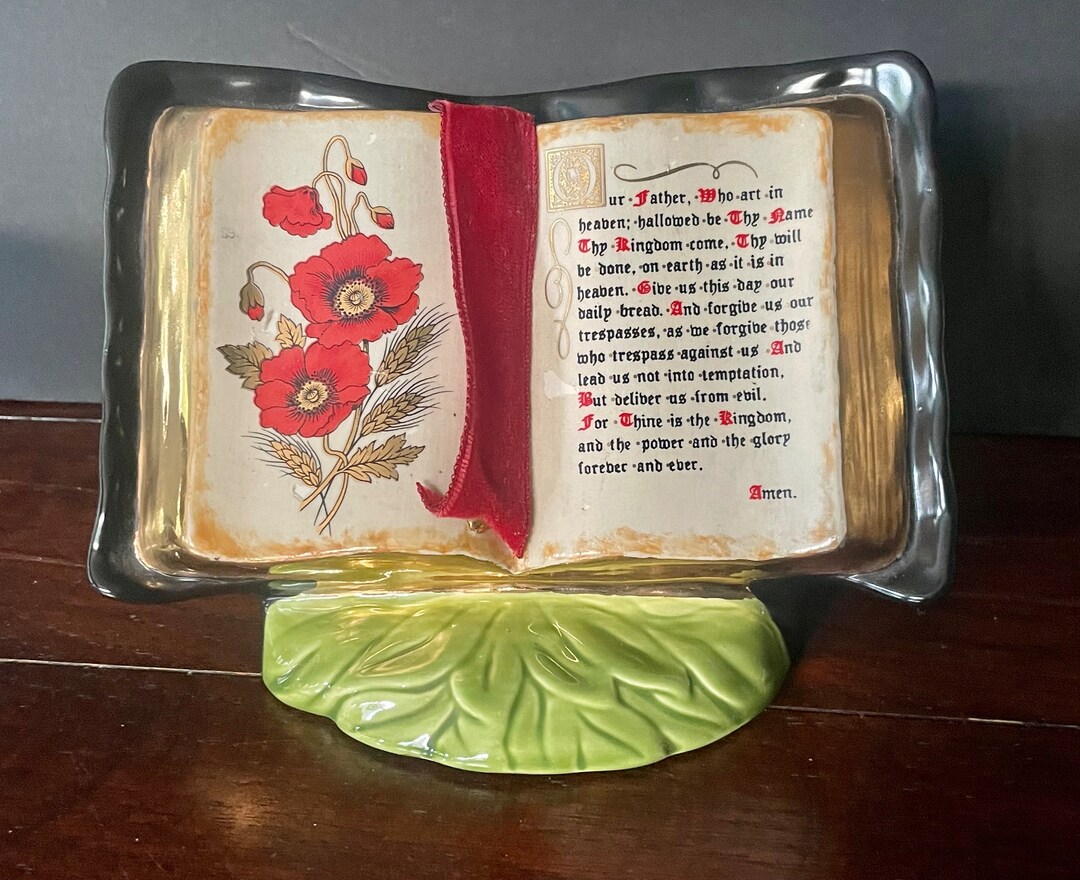 Vintage Lords Prayer Ceramic Book Vase and Music Box Decorative Bible ...
