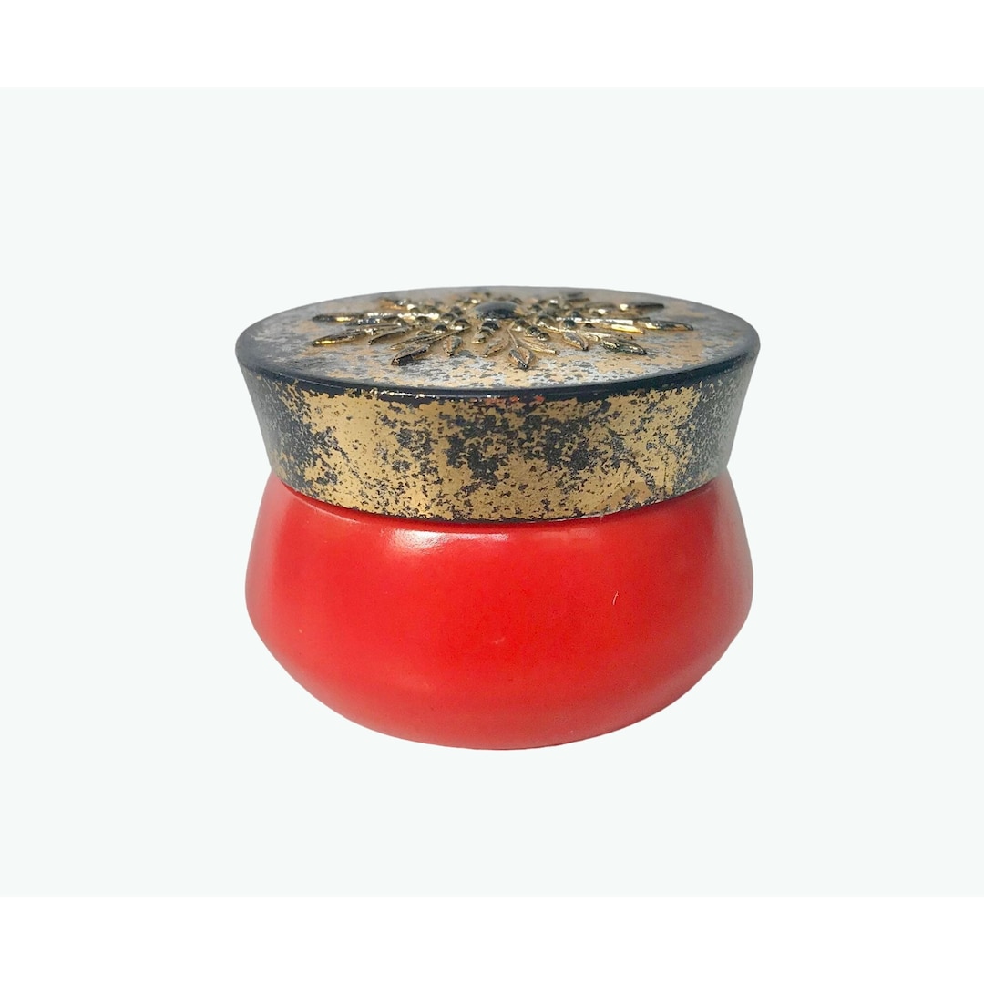 Vintage Avon Cream Sachet Jar in Red and Gold Retro Avon Persian Wood ...
