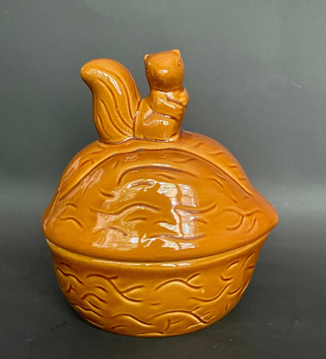 Vintage Squirrel Nut Ceramic Dish With Lid Squirrel on Top Acorn Cookie ...