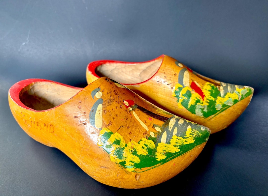 Vintage Dutch Wooden Clogs Shoes Handpainted Wood Shoes Souvenir From ...