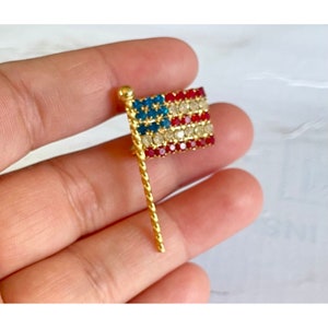 Vintage American Flag Rhinestone Brooch, Vintage Red White Blue ...