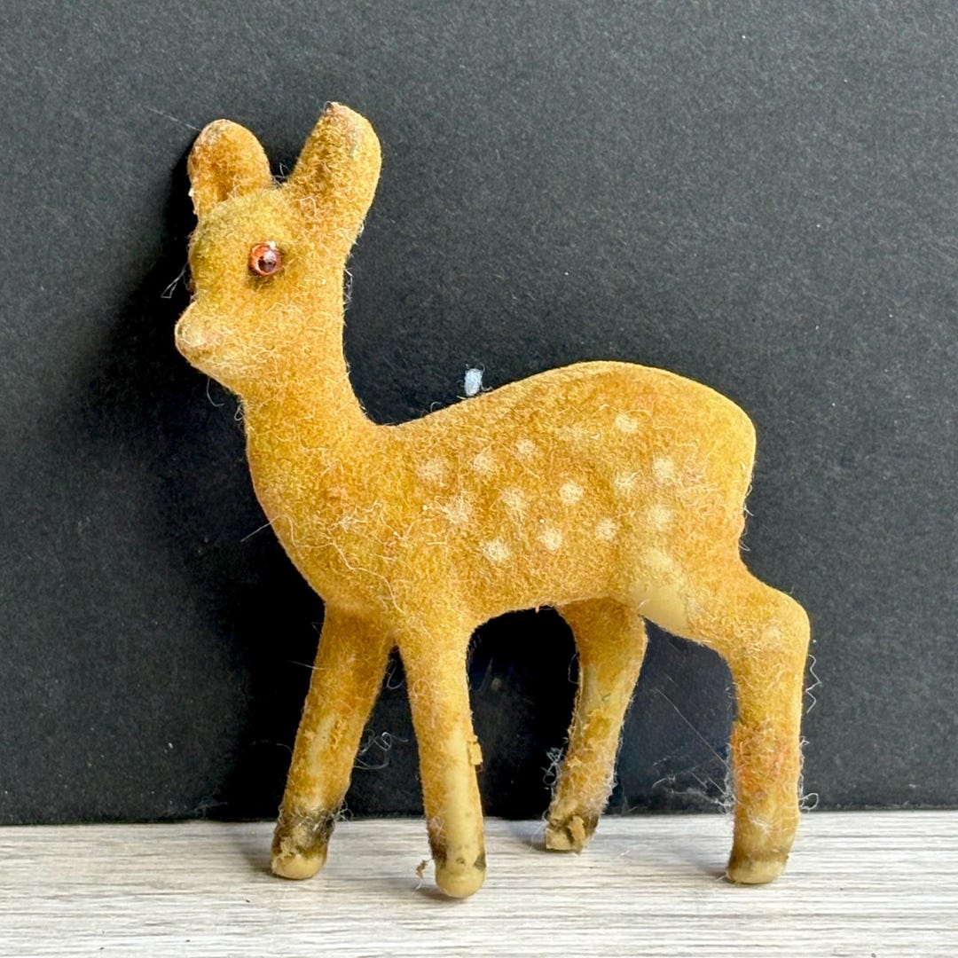 Vintage Flocked Spotted Deer Figurine Mid-century Fuzzy Animal ...