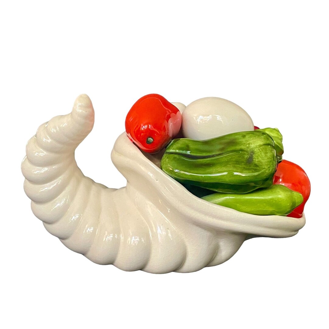 Vintage Ceramic Cornucopia With Vegetables & Egg – Midcentury Harvest ...