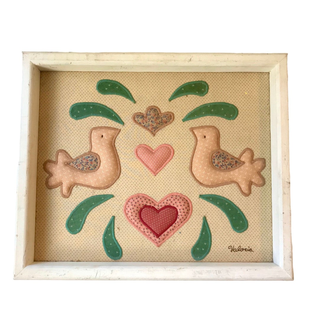 Vintage Valorie Sockwell Folk Art Dimensional Fabric Applique Framed ...