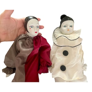 Vintage French Pierrot & Pierrette Mime Harlequin Dolls – Porcelain ...