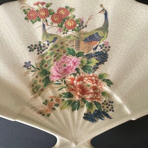 Vintage Satsuma Japan Porcelain Fan With Peacocks and Chrysanthemums ...