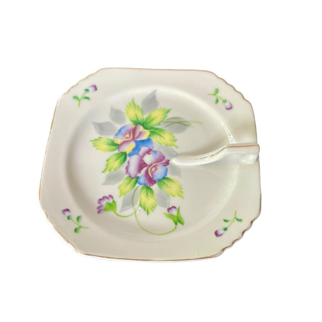 Vintage Lemon Dish Occupied Japan Handpainted Nappy Plate Blue Purple ...