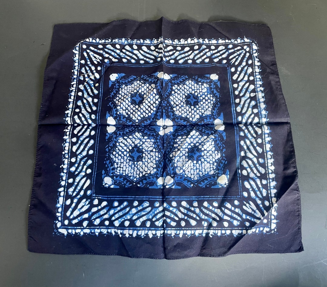 Vintage Hankie in Black Blue & White With Abstract Tribal Style Design ...