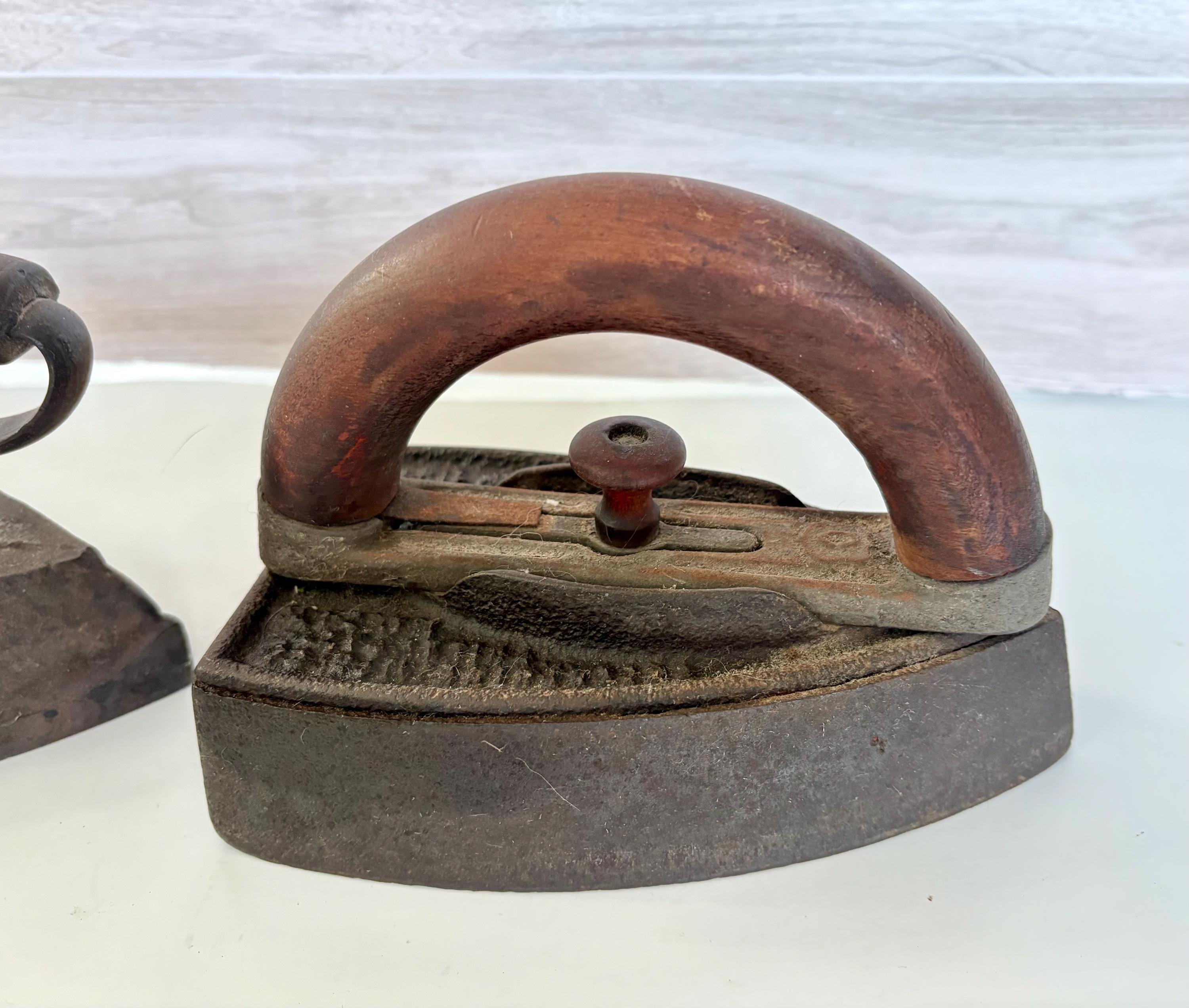 Vintage Cast Iron Sad Irons – Wooden Handle & No. 8 Star Design – Sold ...