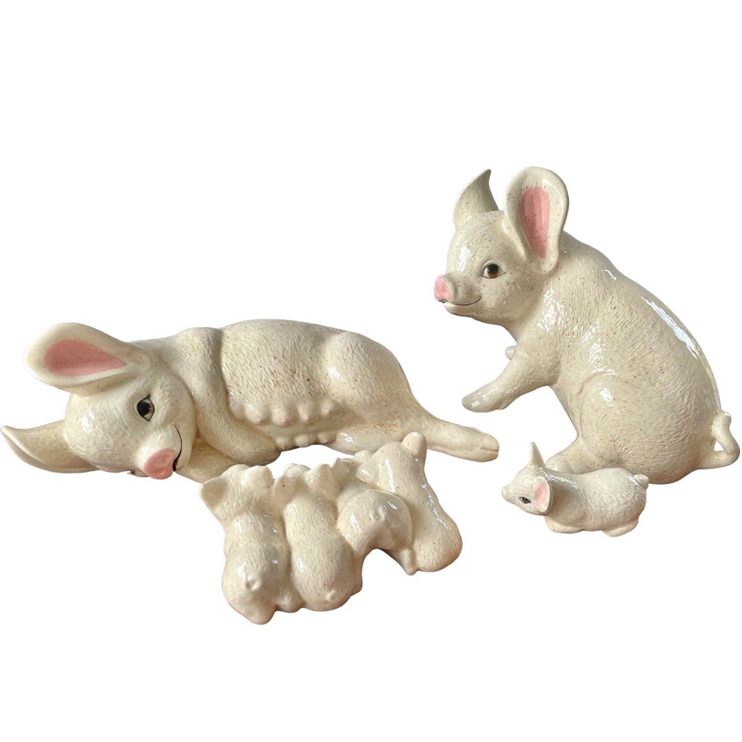Vintage Ceramic Pig With Piglets Family of 7 With Mom Dad and 5 Babies ...