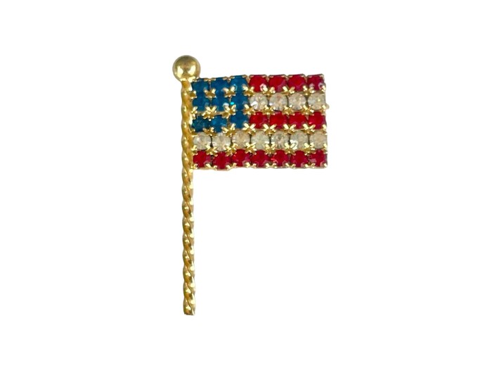 Vintage American Flag Rhinestone Brooch, Vintage Red White Blue ...